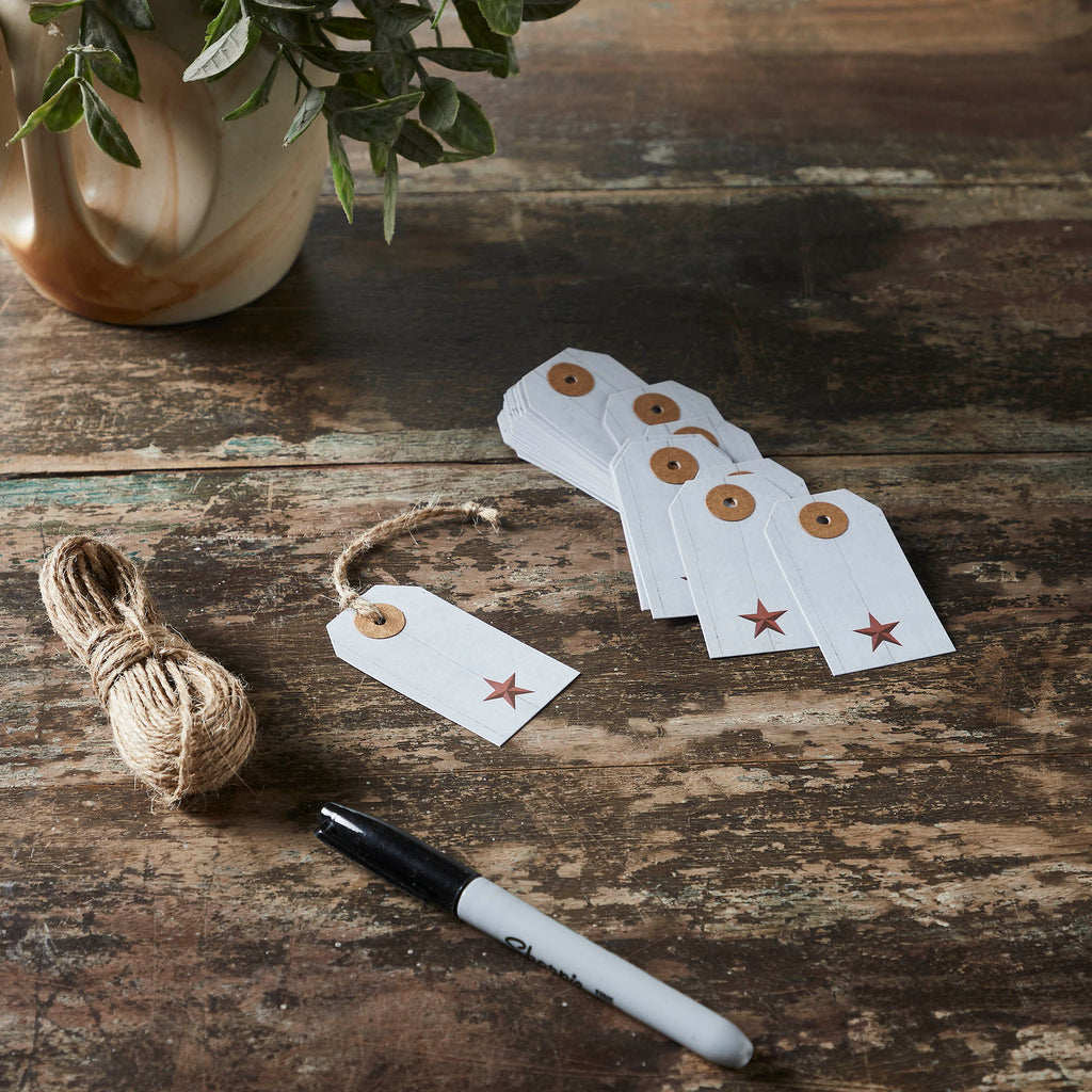 Faceted Barn Star Barnwood Paper Tag Barn Red 2.75x1.5 w/ Twine Set of ...