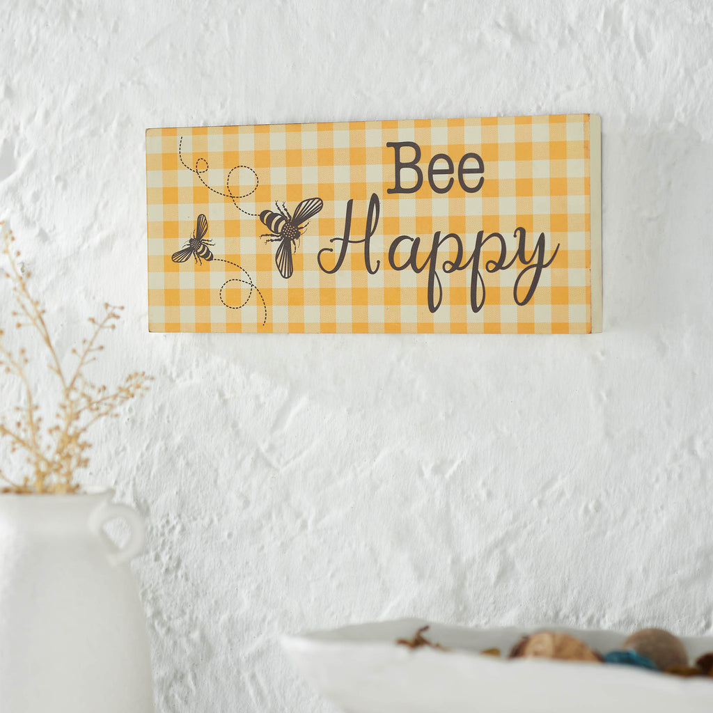Buzzy Bees Bee Happy Honey Check MDF Wall Sign 7x16x1 – Beth's Country ...