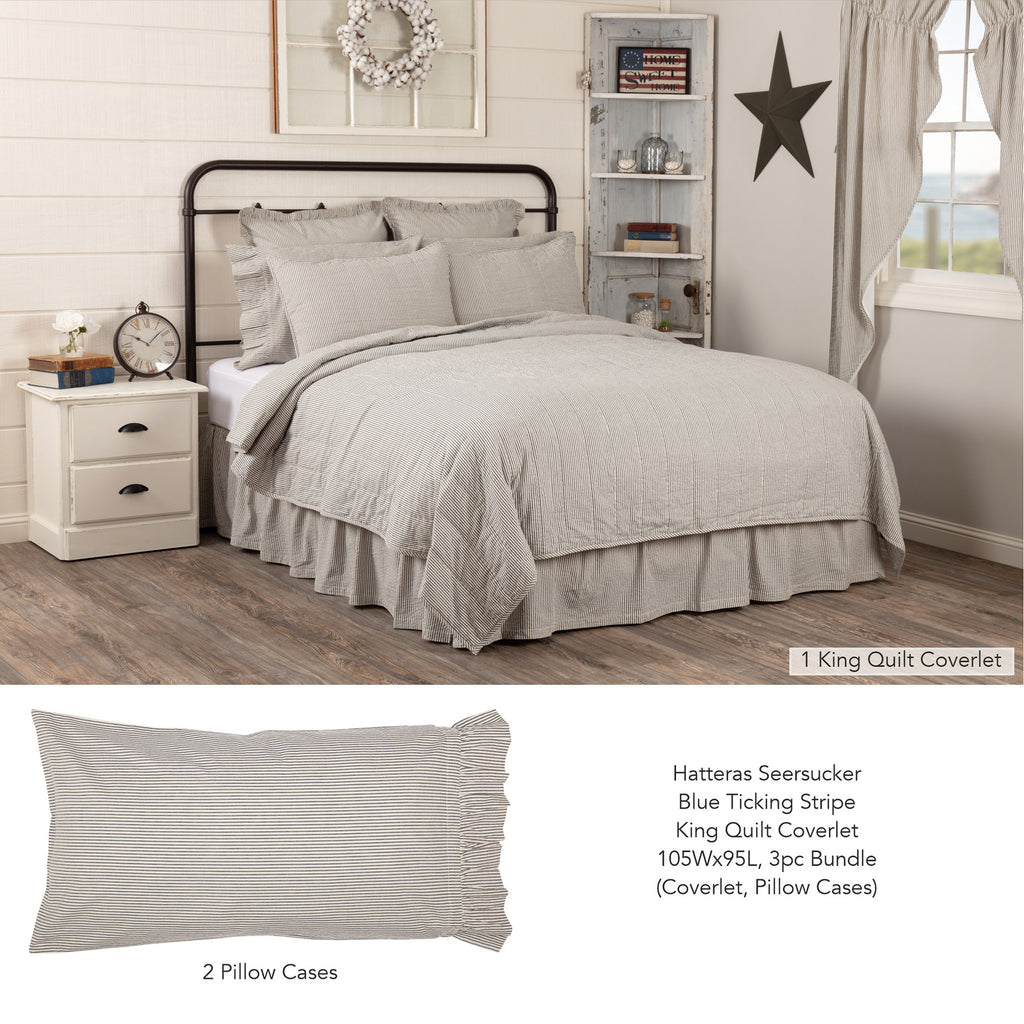 Hatteras Seersucker Blue Ticking Stripe King Quilt Coverlet 105Wx95L 3 – Beth's Country ...