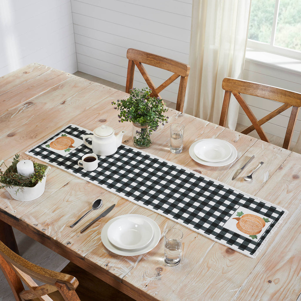 Farmhouse Black White Buffalo Plaid Pumpkin Table Runner 12x48 Inch Fa ...