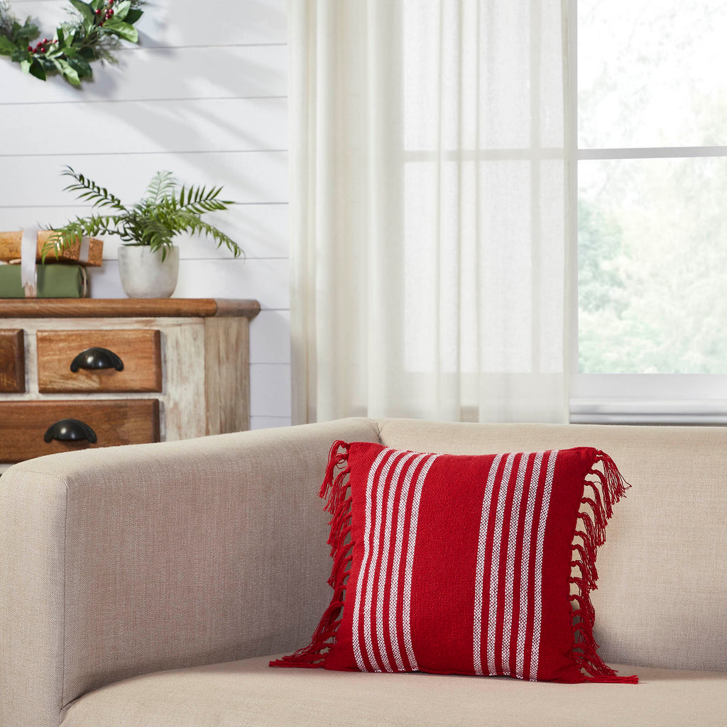 Arendal Red Stripe Pillow Fringed 12x12 – Beth's Country Primitive Home ...