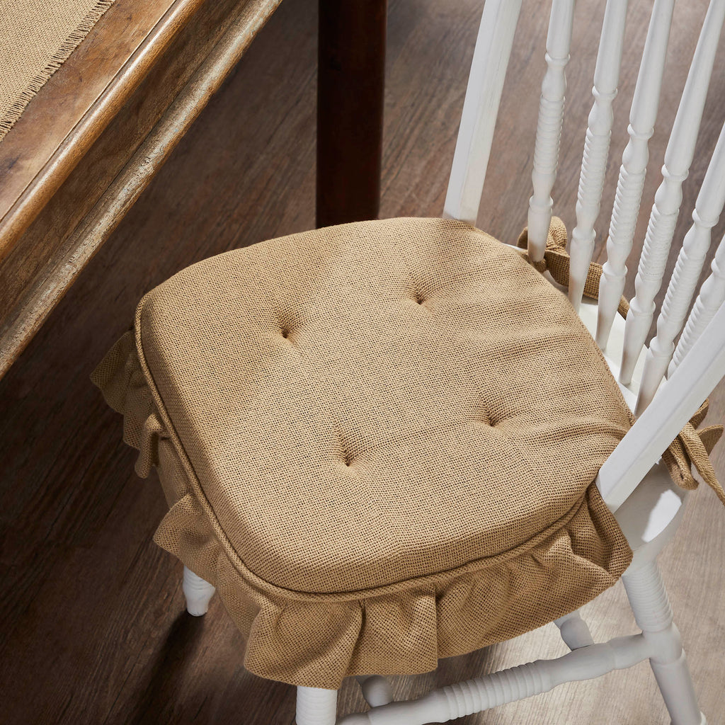Burlap Natural Cotton Ruffled Farmhouse Rustic Chair Pad 15.5x17 - VHC ...