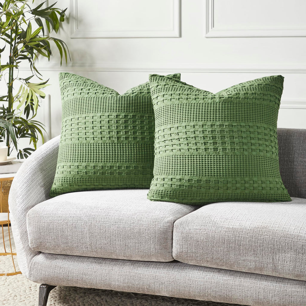 VHC Brands Waffle Weave Olive Green Pillow Covers (Set of 2) 24x24 - D ...