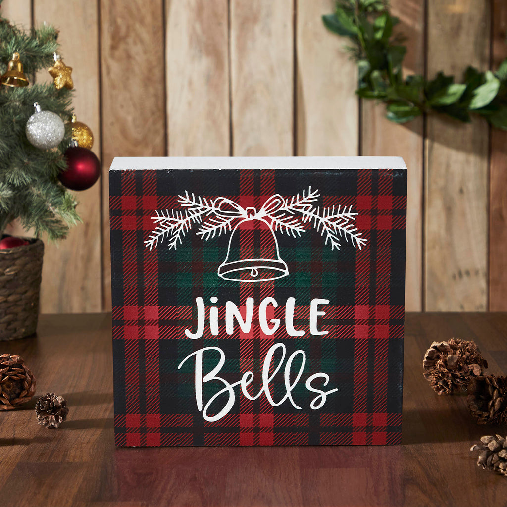 Jingle Bells Plaid Block Sign 5x5 – Beth's Country Primitive Home Decor