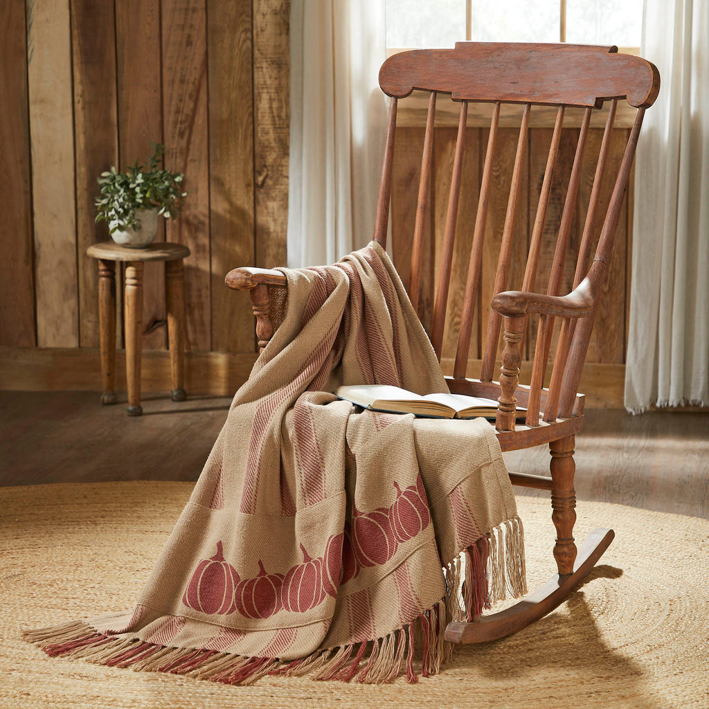 Harvest Blessings Pumpkin Patch Ticking Stripe Woven Throw Blanket 50x ...