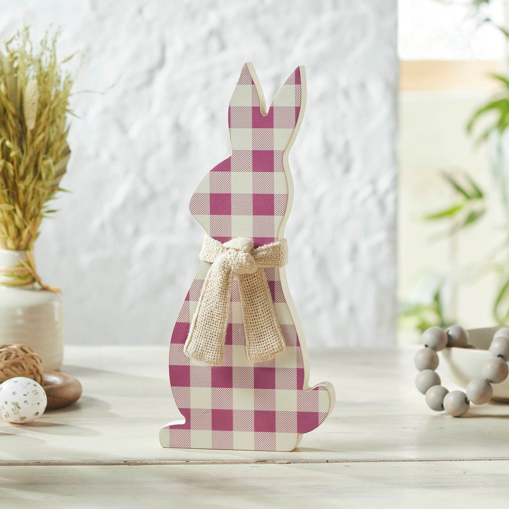 Bunny Hop MDF All Ears Lavender Check Bunny In Burlap Scarf 13x6x1 ...