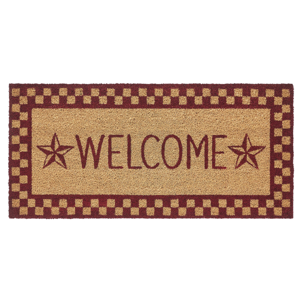 Burgundy Check Stars Coir Welcome Rug Rect 17x36 **BACKORDERED UNTIL M ...