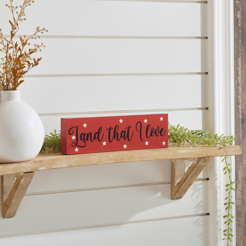 Land That I Love w/ White Stars MDF Block Sign 3x10x1 **BACKORDERED UN ...