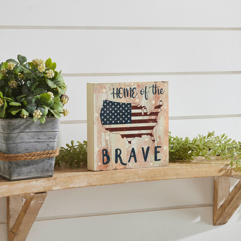 My Country Home Of The Brave American Flag On Map MDF Block Sign 6x6x1 ...