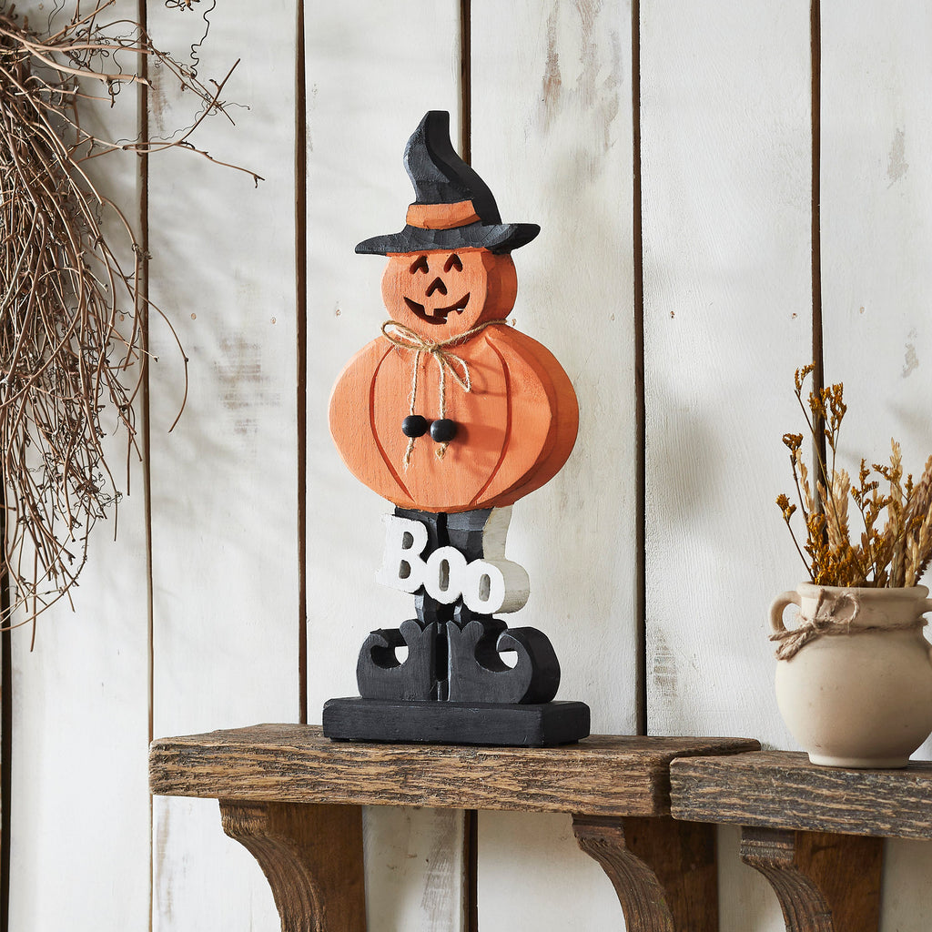 Boo Wooden Jack O Lantern Halloween Fall Seasonal Decor Rustic Carved ...