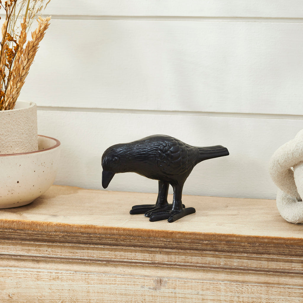 Black Metal Crow Statue Decorative Raven Figurine for Garden & Home De ...