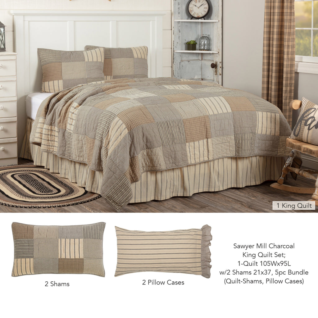 Sawyer Mill Charcoal King Quilt Set; 1-Quilt 105Wx95L w/2 Shams 21x37 – Beth's Country Primitive ...