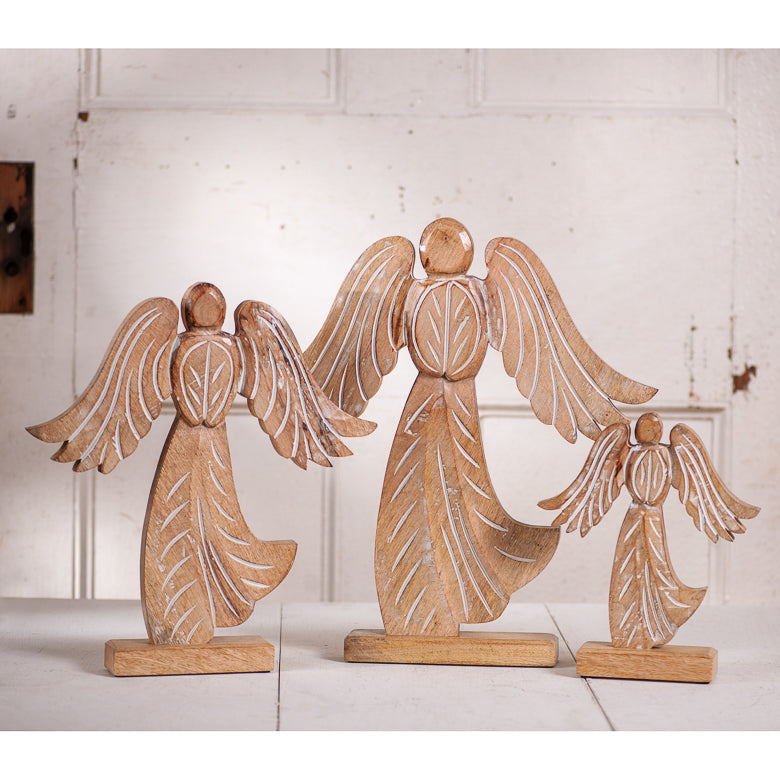 Rustic Carved Wooden Angel Figurine Set – Beth's Country Primitive Home ...